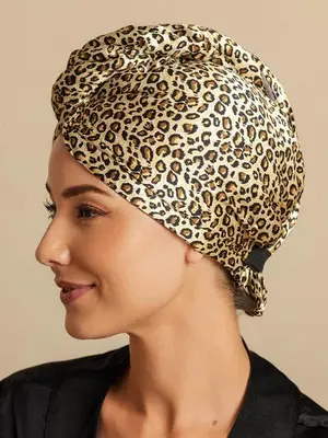 SILKSILKY Pure Silk Hair Towel Wrap - Leopard