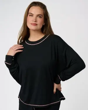 WeWoreWhat Boxy Long Sleeve Sleep Tee - Blk/bublegm Pnk