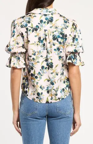 Cinq À Sept Trailing Iris Fiona Floral Button-up Top - Rosy Cloud Multi