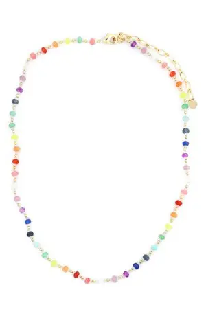 PANACEA Mixed Crystal Beaded Necklace - Gold Multi