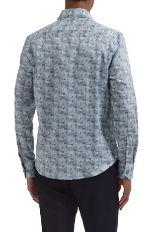 Bugatchi Axel Trim Fit Abstract Mosaic Print Stretch Cotton Button-up Shirt - Ether