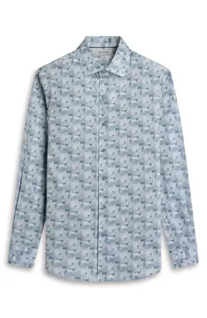 Bugatchi Axel Trim Fit Abstract Mosaic Print Stretch Cotton Button-up Shirt - Ether