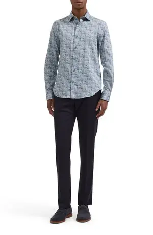 Bugatchi Axel Trim Fit Abstract Mosaic Print Stretch Cotton Button-up Shirt - Ether