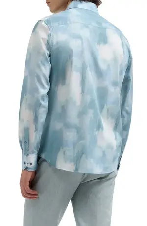 Bugatchi Julian Shaped Fit Cloud Print Stretch Cotton Button-up Shirt