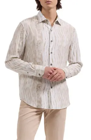 Bugatchi Julian Shaped Fit Wave Print Button-up Shirt