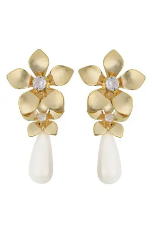 PANACEA Flower Faux Pearl Drop Earrings - White