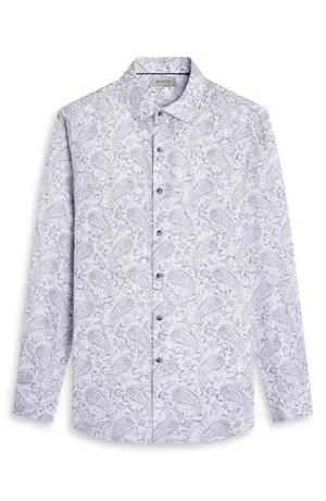 Bugatchi Julian Shaped Fit Paisley Print Linen Button-up Shirt - White