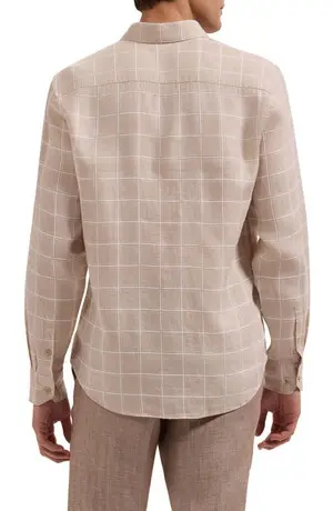 Bugatchi Austin Shaped Fit Windowpane Check Linen & Cotton Button-down Shirt