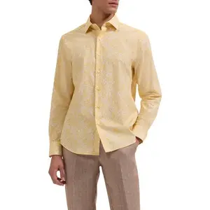 Bugatchi Julian Shaped Fit Leaf Print Cotton Button-up Shirt - Jojoba