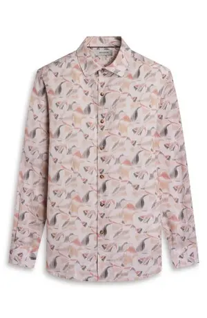 Bugatchi Julian Shaped Fit Abstract Leaf Print Linen Button-up Shirt - Desert
