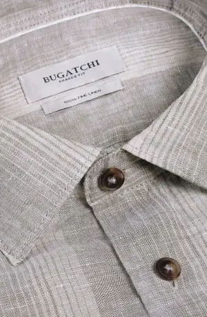 Bugatchi Julian Shaped Fit Shadow Stripe Linen Button-up Shirt