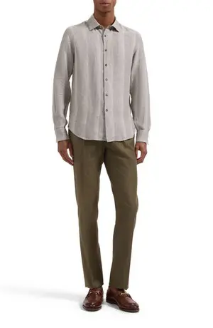 Bugatchi Julian Shaped Fit Shadow Stripe Linen Button-up Shirt