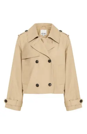 ICHI Cropped Trench Coat - Cornstalk