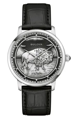 Bulova X Stetson Bison Automatic Strap Watch - Silver-tone
