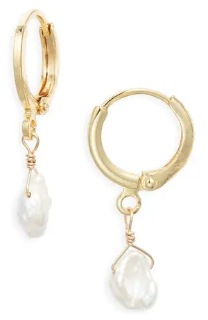 KIARA BY KI-ELE Thalia Keshi Pearl Drop Huggie Hoop Earrings - Gold
