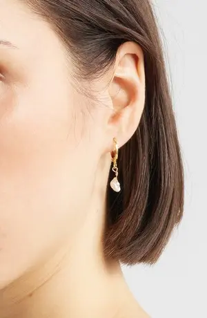 KIARA BY KI-ELE Thalia Keshi Pearl Drop Huggie Hoop Earrings