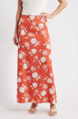 Faithfull The Brand Martina Floral Linen Maxi Skirt - Sunrose Rosso