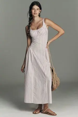 Faithfull The Brand Marcella Scoop A-le Midi Dress - Fiori Stripe Palazzo