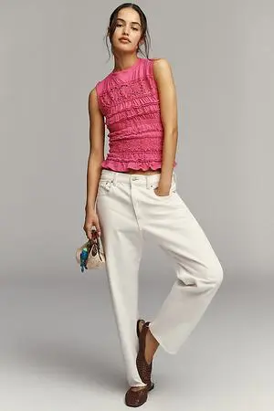 Anthropologie Smocked Lace Ruffle Tank Top - Beetroot Purple