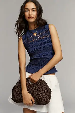 Anthropologie Smocked Lace Ruffle Tank Top - Medieval Blue