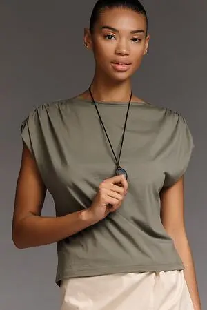NATION LOS ANGELES Cotton Rebecca Boat-neck Top - Olive