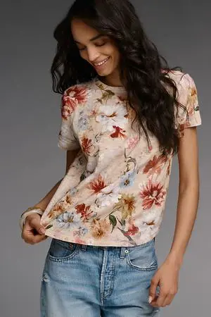 PILCRO The Bennie Cotton-slub Crew-neck Short-sleeve Tee - Ivory Floral