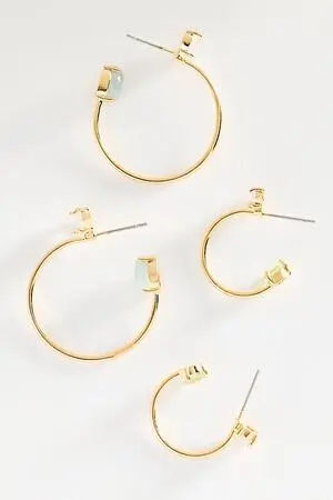 Anthropologie Delicate Chroma Hoop Earrings Set - Light Azore