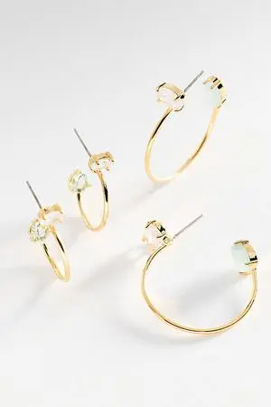 Anthropologie Delicate Chroma Hoop Earrings, Set Of 2 - Lime