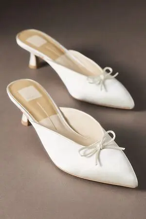 Dolce Vita Cleo Sat Mule Kitten Heels - White Satin