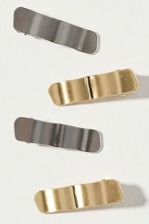 Anthropologie Brushed Metal Hair Clips, Set Of 4 - Gold & Silver