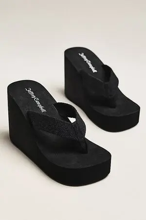Jeffrey Campbell Astria Wedge Thong Sandals - Black