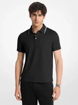 Michael Kors Logo Trim Cotton Jersey Polo Shirt In Size By - Black