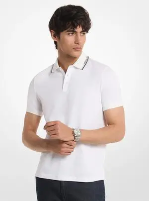 Michael Kors Logo Trim Cotton Jersey Polo Shirt In Size By - White
