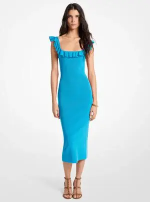 Michael Kors Ruffled Stretch Viscose Midi Dress - Blue