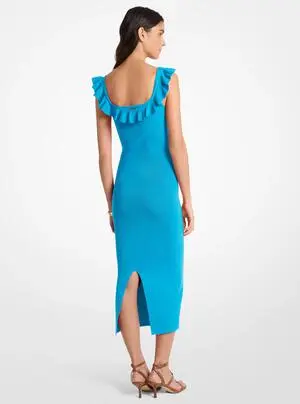 Michael Kors Ruffled Stretch Viscose Midi Dress - Blue