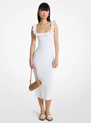 Michael Kors Ruffled Stretch Viscose Midi Dress - White