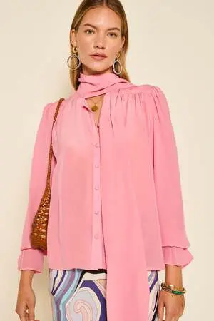 Rixo Wilhelmina Blush Silk Midi Top Regular - Pink