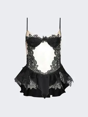 David Koma Lace Peplum Detail Lingerie Top - Black
