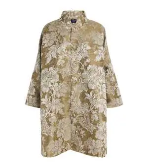 Eskandar Jacquard Stand-collar Coat - Neutral