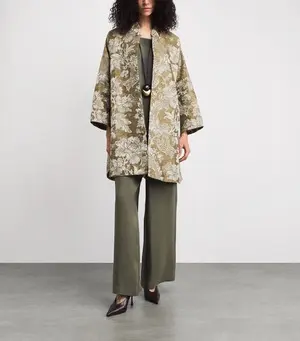 Eskandar Jacquard Stand-collar Coat - Neutral