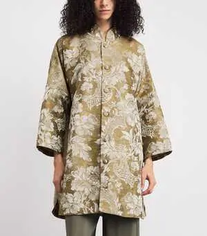 Eskandar Jacquard Stand-collar Coat - Neutral