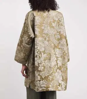 Eskandar Jacquard Stand-collar Coat - Neutral