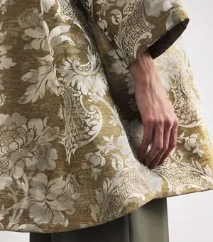Eskandar Jacquard Stand-collar Coat - Neutral