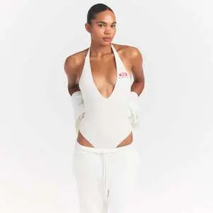 SKIMS Cotton Jersey Deep Plunge Halter Bodysuit