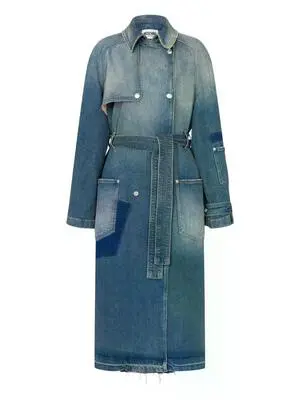Moschino Belted Denim-patchwork Trench Coat - Blue