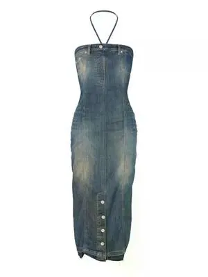 Moschino Halterneck Denim Midi Dress - Blue