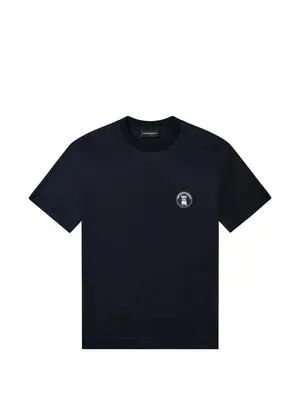 Emporio Armani Lyocell-blend Jersey T-shirt With French Bulldog Patch - Blue