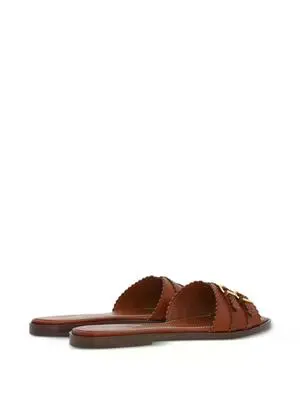 Zimmermann Goldie Buckles Scalloped Leather Sandals - Brown