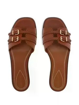 Zimmermann Goldie Buckles Scalloped Leather Sandals - Brown