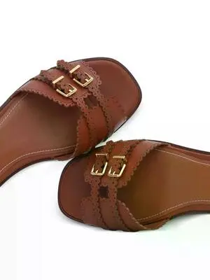 Zimmermann Goldie Buckles Scalloped Leather Sandals - Brown